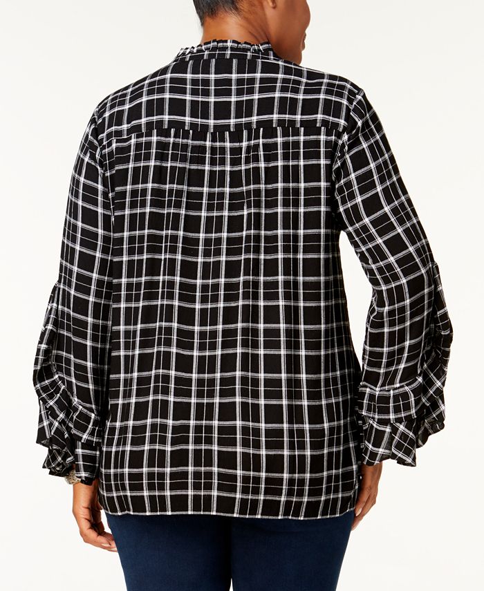 INC International Concepts I.N.C. Plus Size Plaid Ruffled Shirt ...