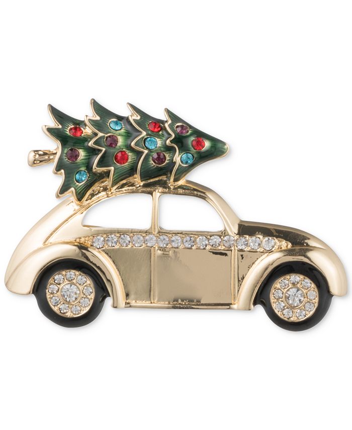 Anne Klein Gold-Tone Multi-Crystal Holiday Car Pin, Created for Macy's ...