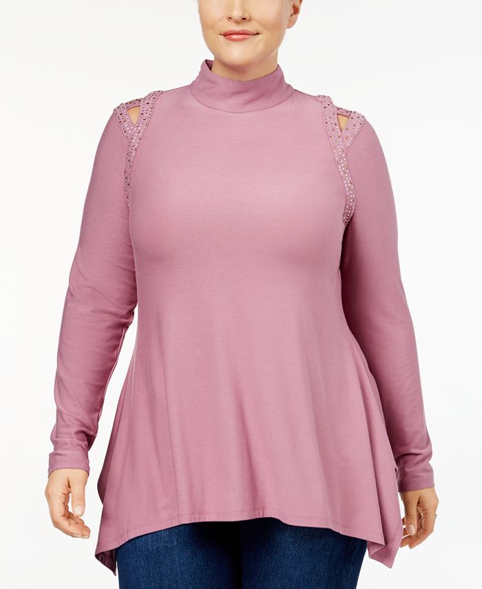 Belldini Plus Size Mock-Neck Studded Tunic - Macy's