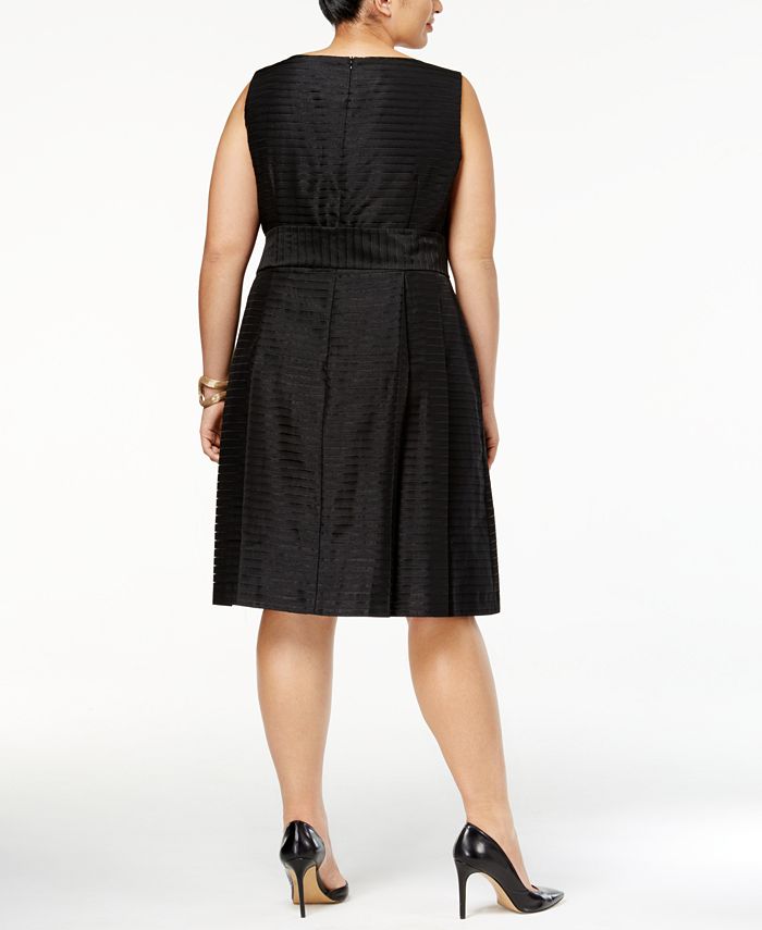 Anne Klein Plus Size Shadow-Striped Belted Fit & Flare Dress - Macy's