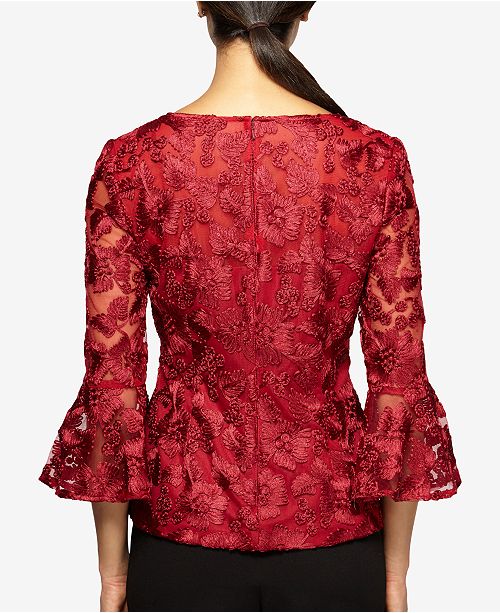 Alex Evenings Petite Embroidered Bell-Sleeve Blouse - Tops - Petites ...