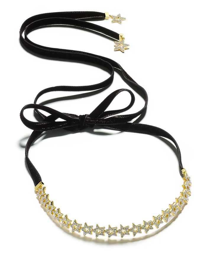 kate spade new york Gold-Tone Crystal Star Ribbon Choker Necklace - Macy's