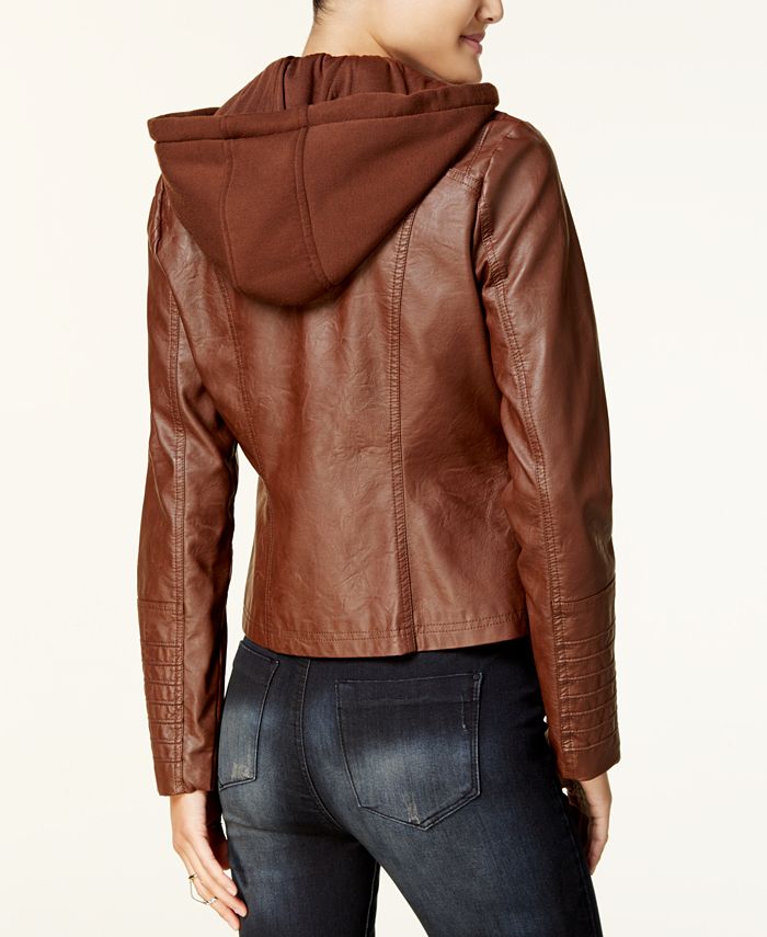 Maralyn & Me Juniors' Hooded Faux-Leather Jacket - Macy's