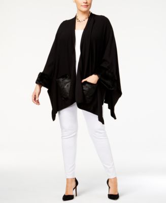 Belldini Plus Size Faux-Fur-Trim Cardigan - Macy's