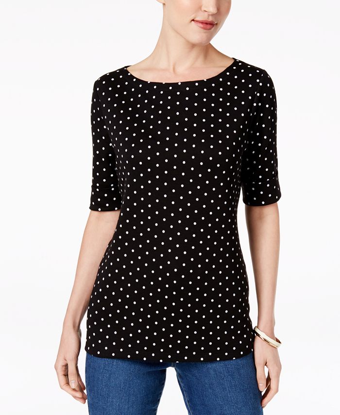 Karen Scott Cotton Dot Elbow Sleeve Top Created For Macys Macys