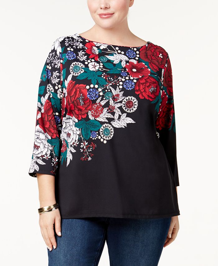 Charter Club Plus Size Floral-Print Top, Created for Macy's - Macy's