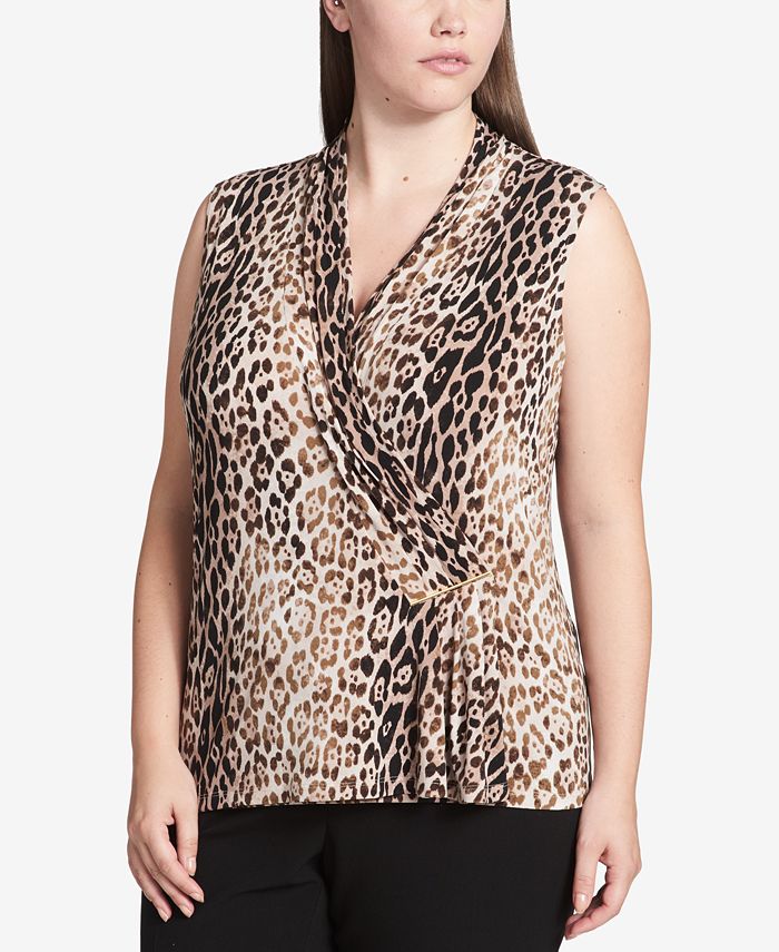 Calvin Klein Plus Size Leopard-Print Wrap Top - Macy's
