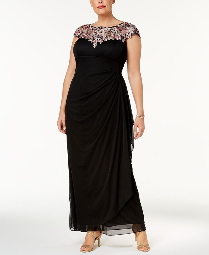 XSCAPE Plus Size Embroidered Ruched Sweetheart Gown - Macy's