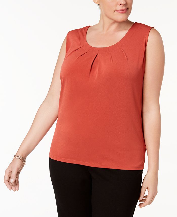 Kasper Plus Size Pleated-Neck Shell - Macy's