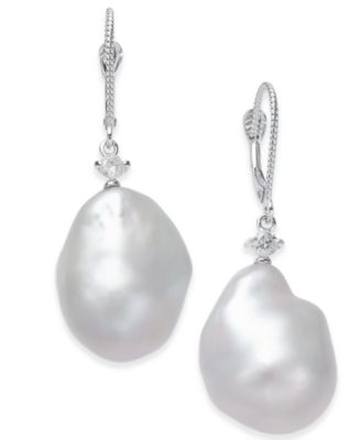 Cultured White Baroque Freshwater Pearl (12mm) & Diamond (1/6 ct. t.w ...