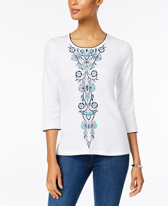 Alfred Dunner Montego Bay Embroidered Embellished Top - Macy's