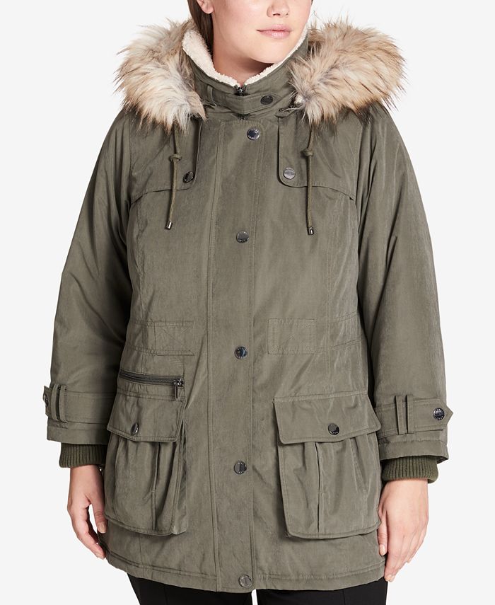 DKNY Plus Size Faux-Fur-Trim Hooded Parka - Macy's