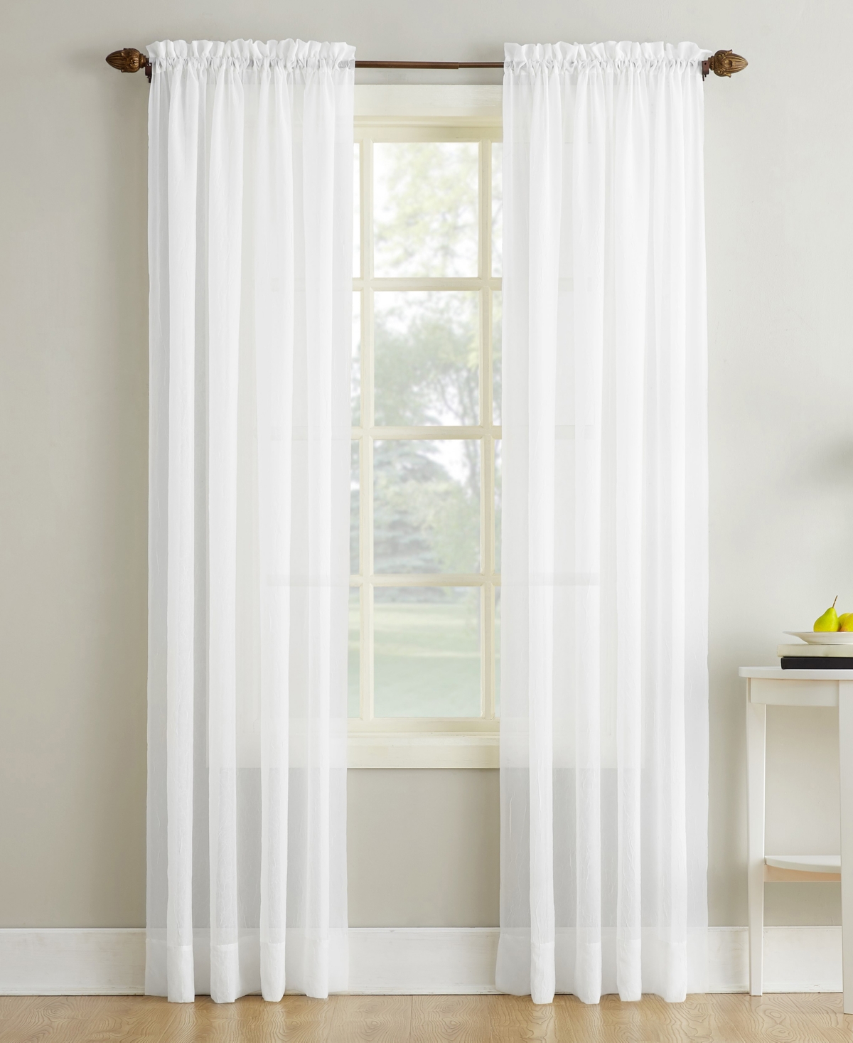 Click here for Crushed Sheer Voile Rod Pocket Curtain Panel - Whi... prices