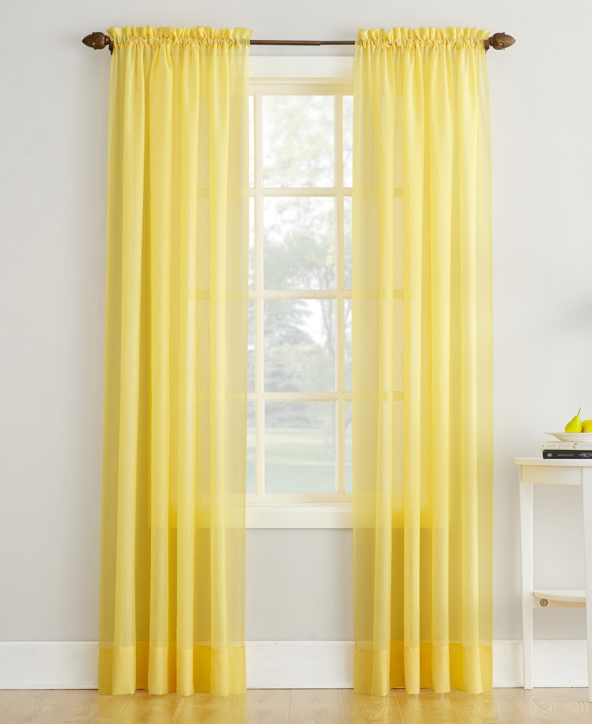 Click here for Crushed Sheer Voile Rod Pocket Curtain Panel - Yel... prices