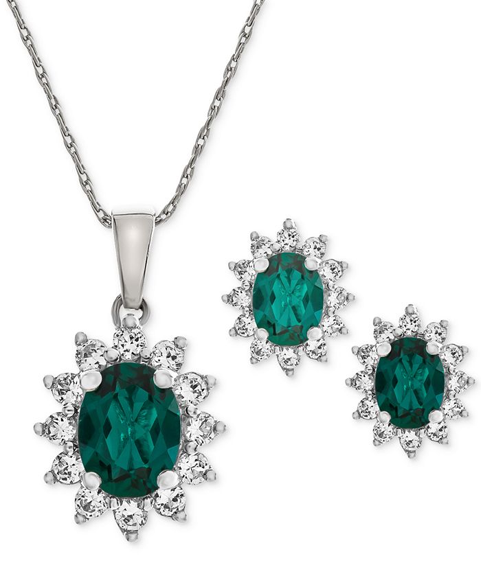 Macy's Lab Created Emerald (1-1/5 ct. t.w.) & White Sapphire (1 ct. t.w ...
