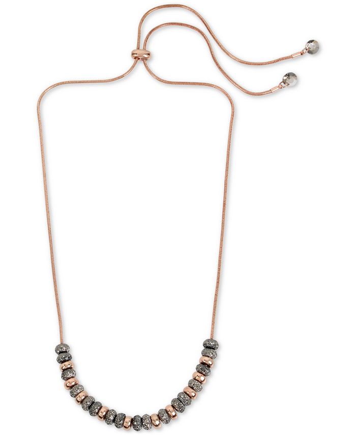 Kenneth Cole Two-Tone Black Crystal Beaded 28" Slider Necklace - Macy's