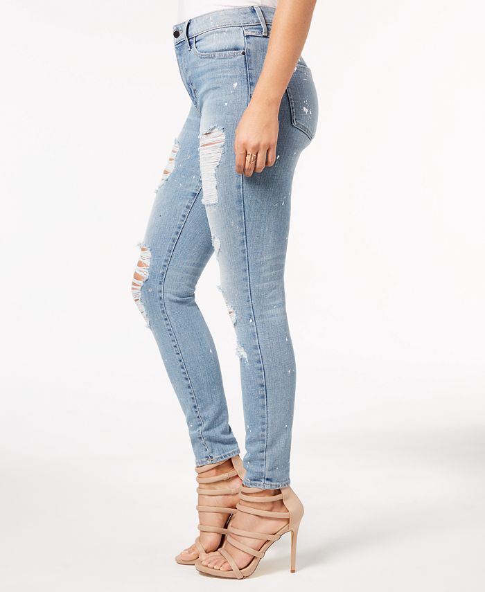 GUESS 1981 Metallic-Splatter Ripped Skinny Jeans - Macy's