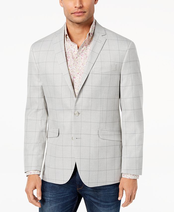 Kenneth Cole Reaction Men's Slim-Fit Stretch Light Gray Windowpane ...