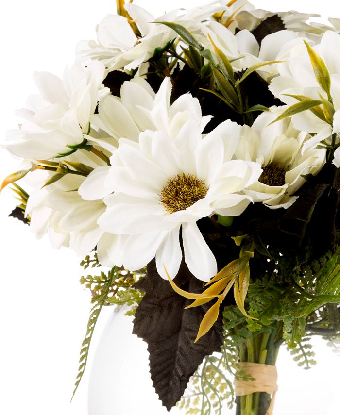 Pure Garden White Daisy Floral Arrangement with Vase, 9" x 6" x 6" - Macy's