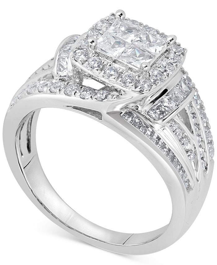 Macy's Diamond Princess Overlap Engagement Ring (1-1/2 ct. t.w.) in 14k ...