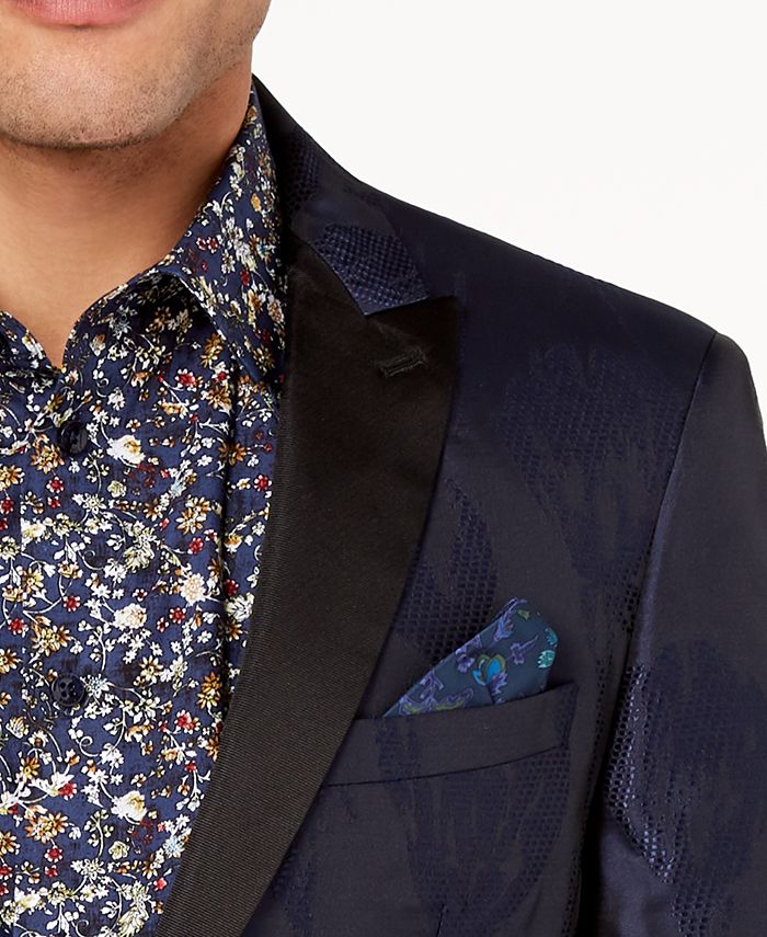 Tallia CLOSEOUT! Orange Men's Modern-Fit Navy Textured Floral Dinner ...