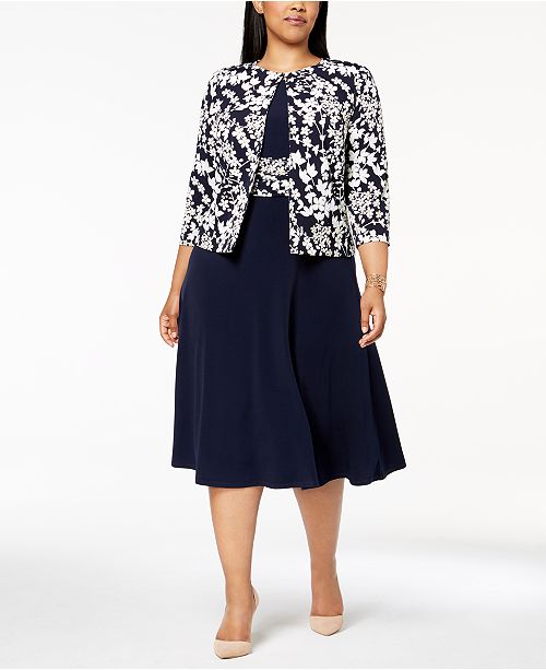 Jessica Howard Plus Size Ruched Dress & Floral-Print Jacket & Reviews ...