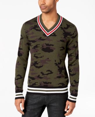 American Rag Men's Camo V-Neck Varsity Sweater, Created for Macy's - Macy's