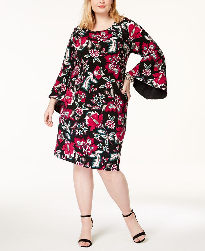 INC International Concepts I.N.C. Plus Size Printed Bell-Sleeve Dress ...