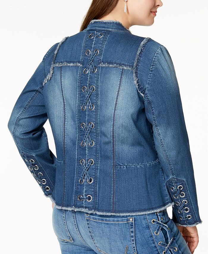 INC International Concepts I.N.C. Plus Size Lace-Up Denim Jacket ...