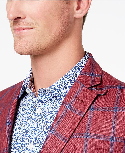 Tallia Orange Men's Big & Tall Modern-Fit Raspberry Windowpane Sport ...
