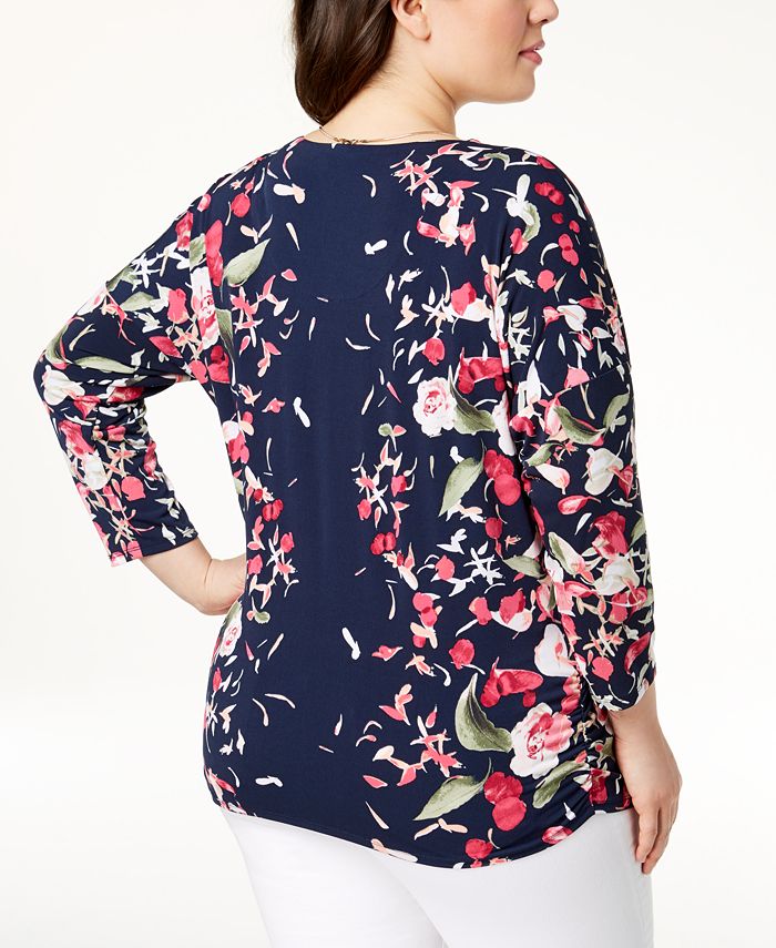 JM Collection Plus Size Printed Necklace Top, Created for Macy's - Macy's