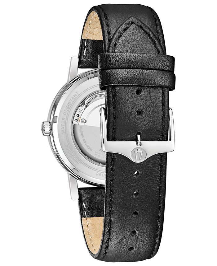 Bulova Men's Automatic American Clipper Black Leather Strap Watch 42mm ...
