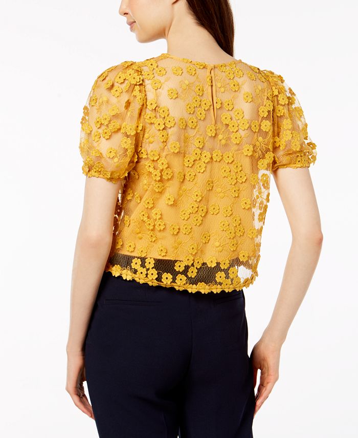 French Connection Floral-Lace Illusion Top - Macy's