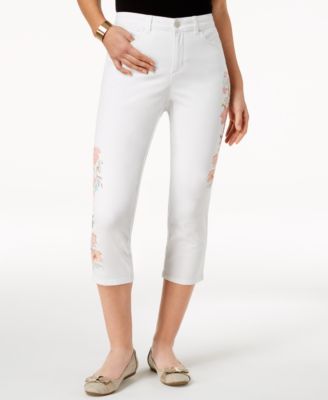Charter Club Petite Embroidered Capri Jeans, Created for Macy's - Macy's