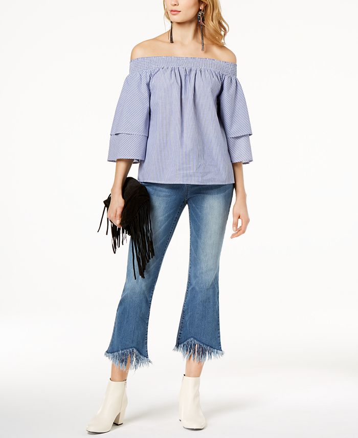 INC International Concepts I.N.C. Cotton Striped Off-The-Shoulder Top ...