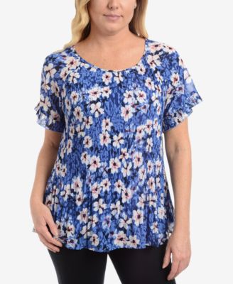 NY Collection Printed Pleated Top - Macy's
