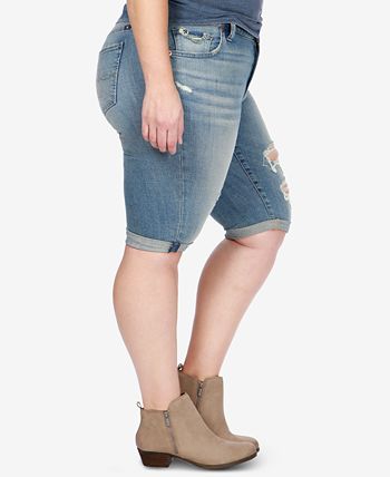 Lucky Brand Trendy Plus Size Ripped Denim Bermuda Shorts & Reviews ...