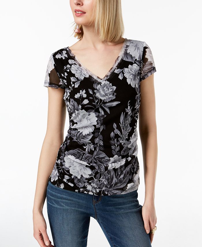 INC International Concepts I.N.C. Petite Printed Double-Layer Ruched ...