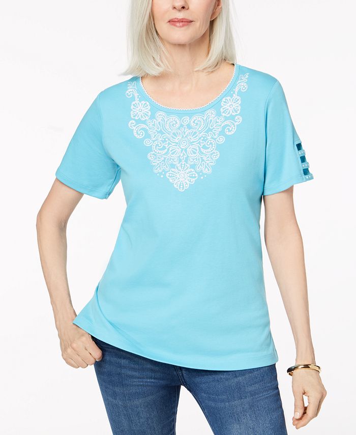 Alfred Dunner Embroidered Cutout-Sleeve Top - Macy's