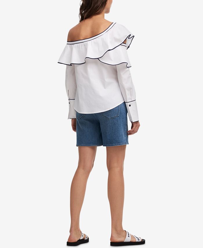DKNY One-Shoulder Ruffled Shirt - Macy's