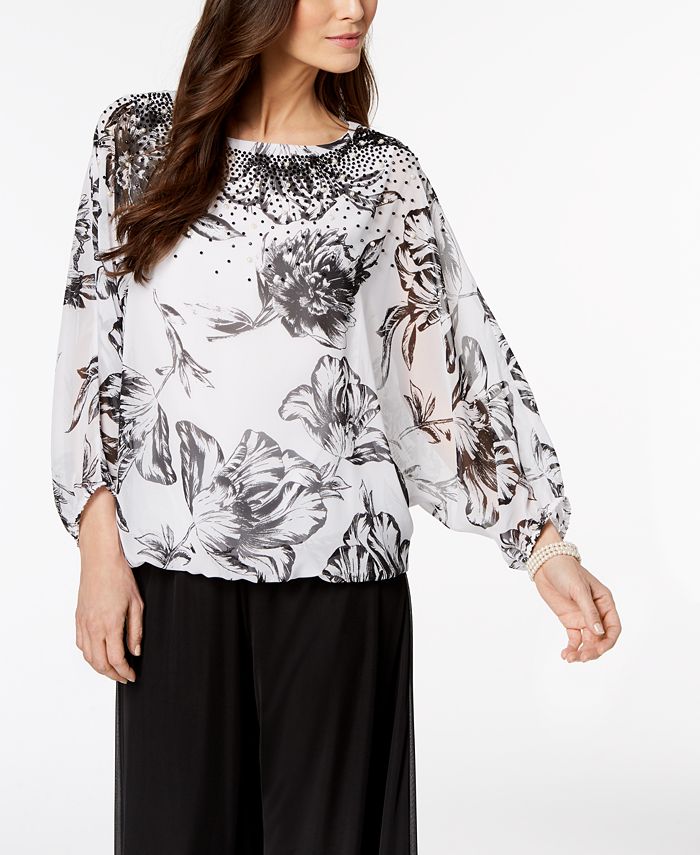 MSK Embellished Chiffon Top - Macy's