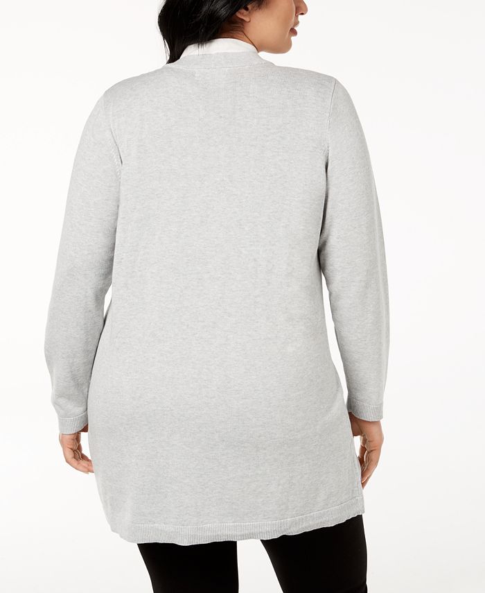 Calvin Klein Plus Size Contrast-Trim Open-Front Cardigan - Macy's