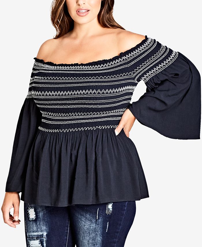 City Chic Trendy Plus Size Off The Shoulder Smocked Blouse And Reviews