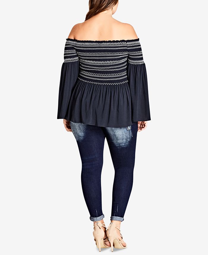 City Chic Trendy Plus Size Off The Shoulder Smocked Blouse And Reviews