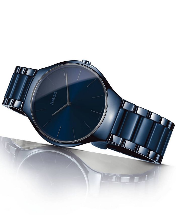 Rado Unisex Swiss True Thinline Blue Ceramic Bracelet Watch 39mm - Macy's