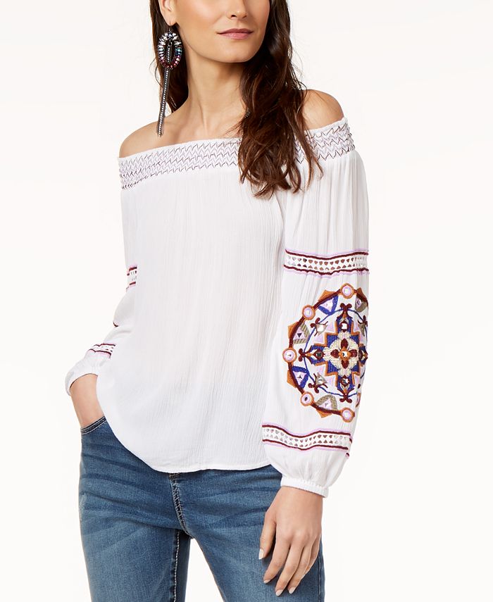INC International Concepts I.N.C. Off-The-Shoulder Embroidered Top ...