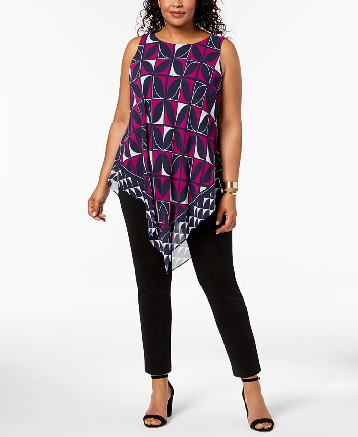Alfani Plus Size Printed V-Hem Top, Created for Macy's - Macy's