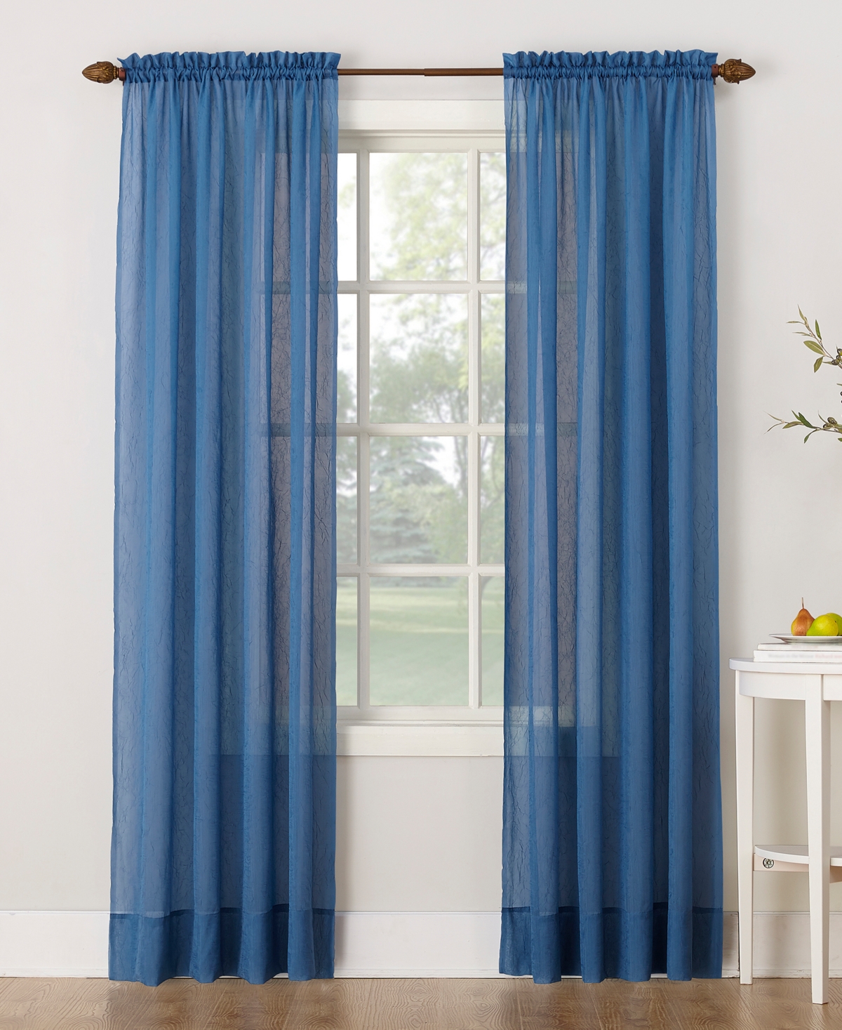 Click here for Crushed Sheer Voile Rod Pocket Curtain Panel - Blu... prices