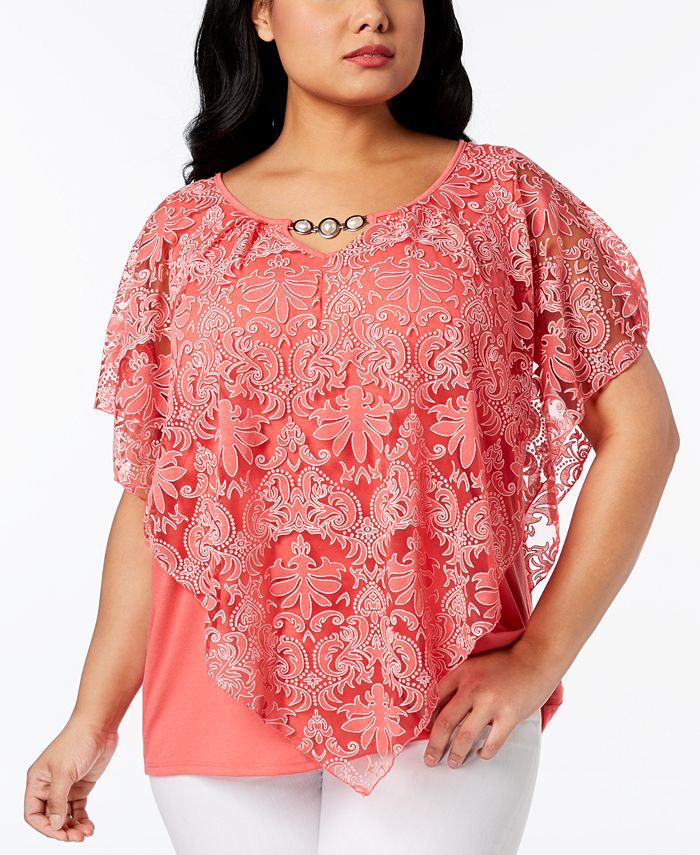 NY Collection Plus Size Embellished Poncho Top - Macy's