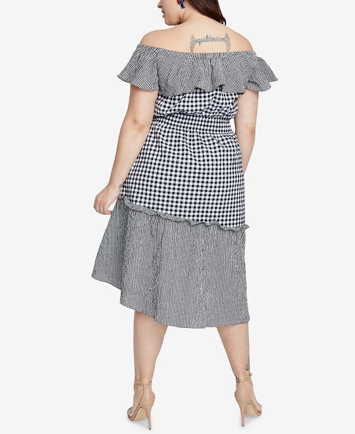 RACHEL Rachel Roy Trendy Plus Size Gingham Off-The-Shoulder Dress - Macy's